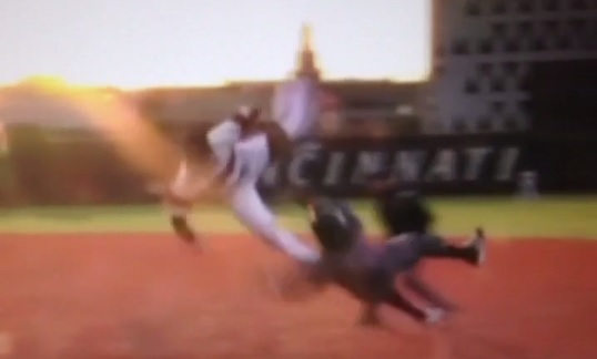 Two College Baseball Players Go Airborne After A First Base Collision