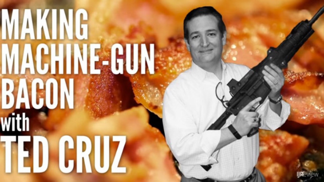 Watch Ted Cruz Cook His Bacon With A Machine Gun