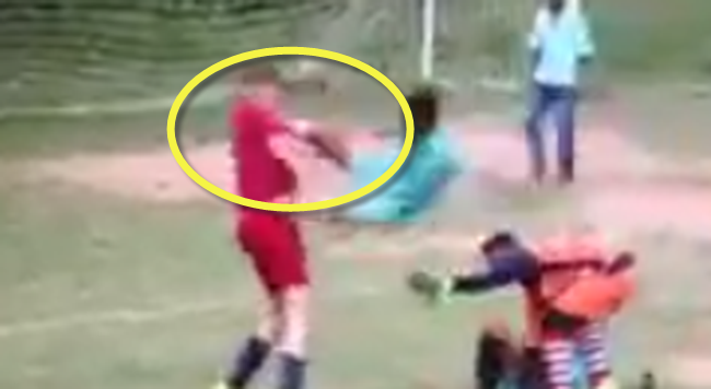 Watch This Soccer Player Deliver A Vicious Flying Dropkick To His Opponent
