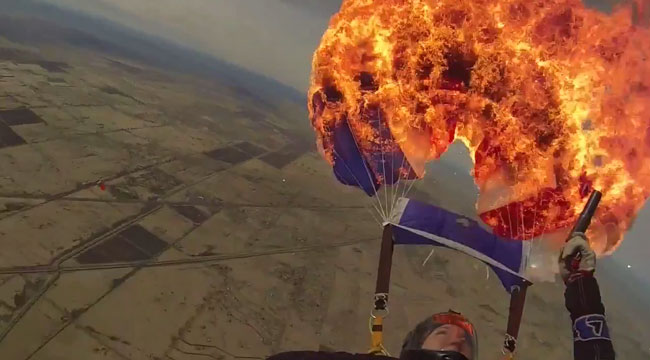 [Video] Skydiving Instructor Sets Her Chute On Fire Mid-Jump