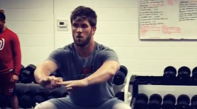 Bryce Harper Does Squats On An Exercise Ball