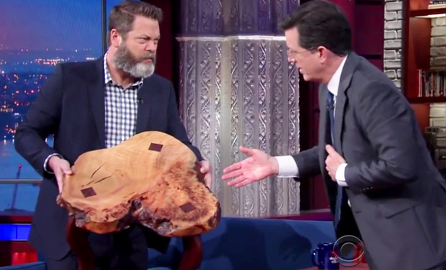 Nick Offerman Crafted A Beautiful Table For Stephen Colbert