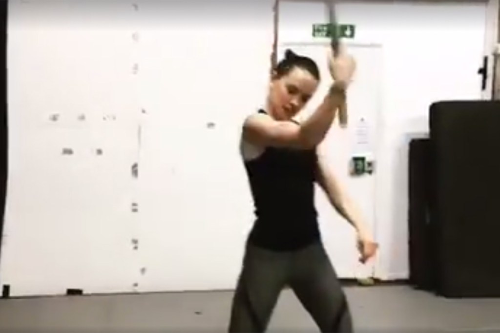 Get a preview of Rey's lightsaber moves in Daisy Ridley's training video