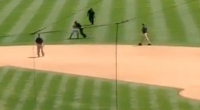 This Man Got Laid Out By A Security Guard After Running On The Field