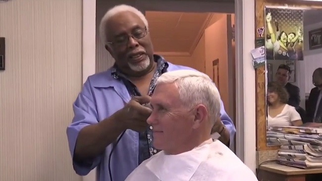 [WATCH] Mike Pence Haircut Live Stream Barber: 'And Your Name Was?'