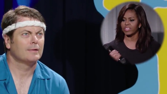 [WATCH] Nick Offerman And Michelle Obama History Of Exercise Video