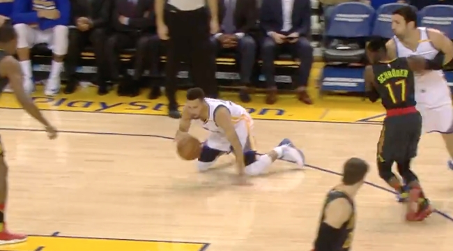 Steph Curry Fell To His Knees But Kept His Dribble And Hit A Jumper