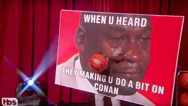 WATCH 'Conan' Dunk Contest With Crying Jordan And Shruken Head Shaq