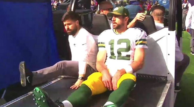 Aaron Rodgers Was Carted To The Locker Room After A Shoulder Injury