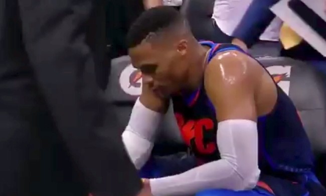 Russell Westbrook Looked Dejected On The Bench After Losing To Orlando