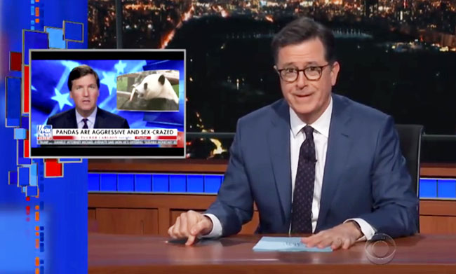 Stephen Colbert Roasts Tucker Carlson For Stealing His Sex Pandas Bit