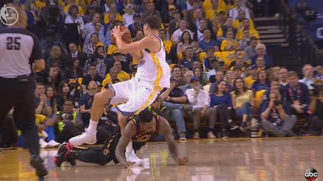 Klay Thompson Left Game 1 After JR Smith Slid Into His Leg