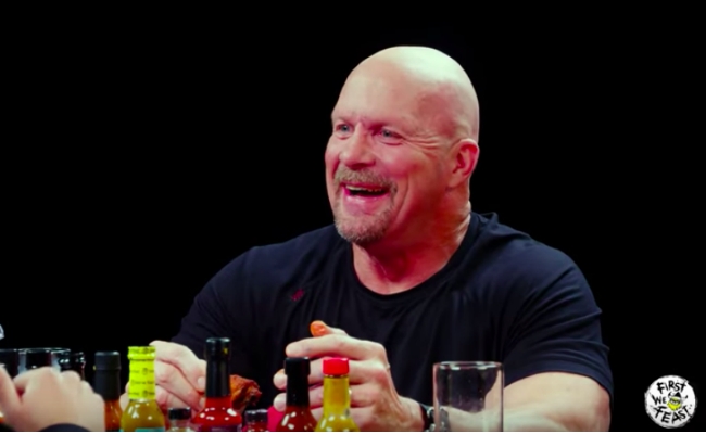 Watch Steve Austin Answer Questions While Reacting To Spicy Hot Wings