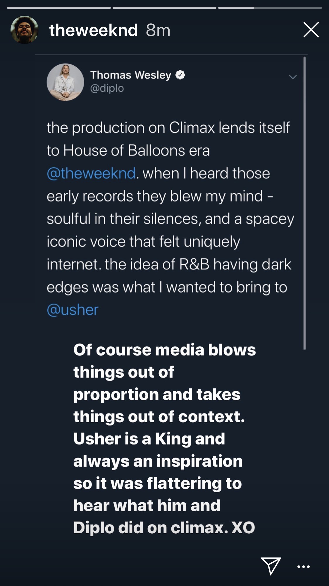 The Weeknd Responds To Usher 'Climax' Controversy With Diplo's Help