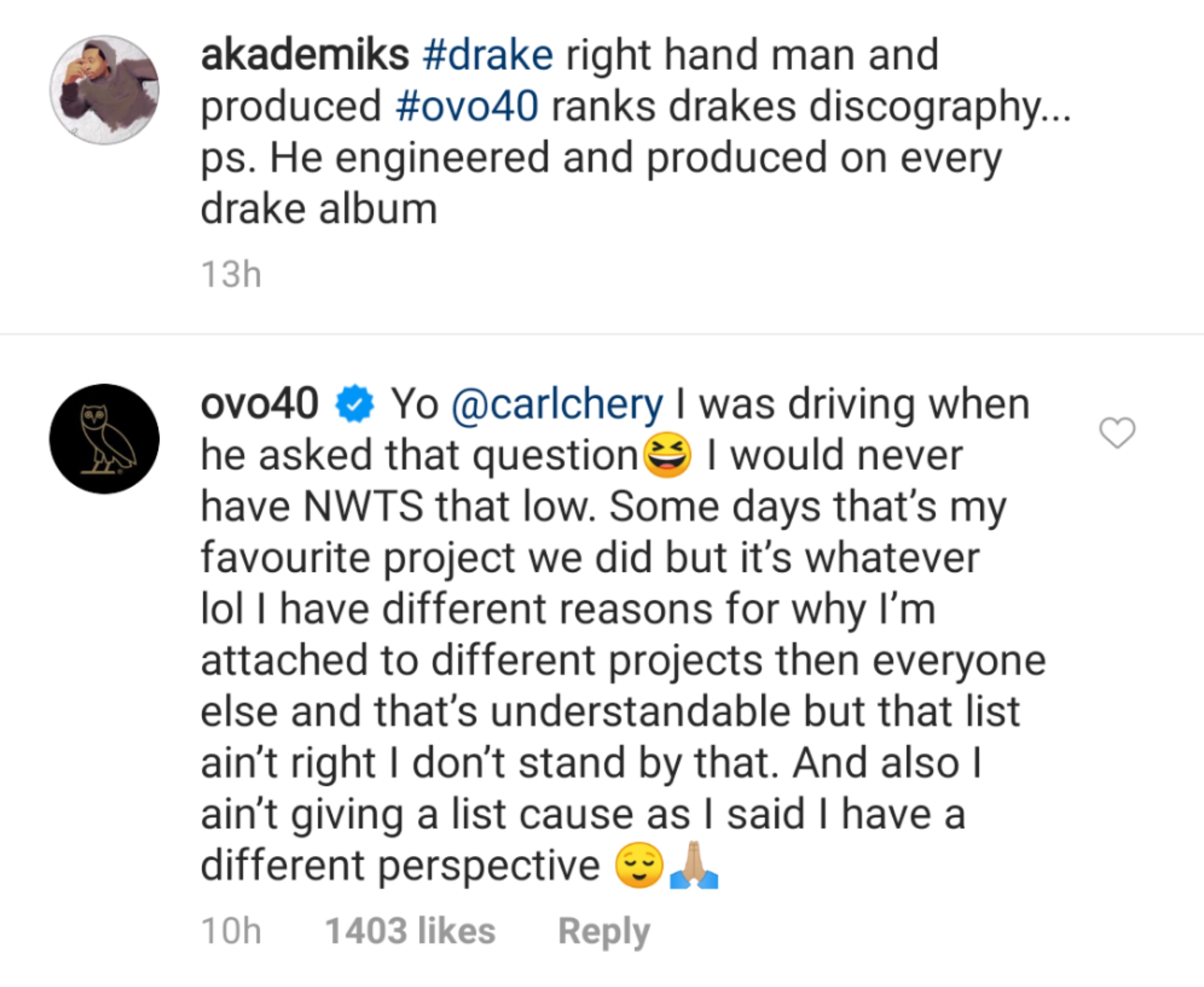Drake's Albums Were Ranked By Noah '40' Shebib But He Changed His Mind
