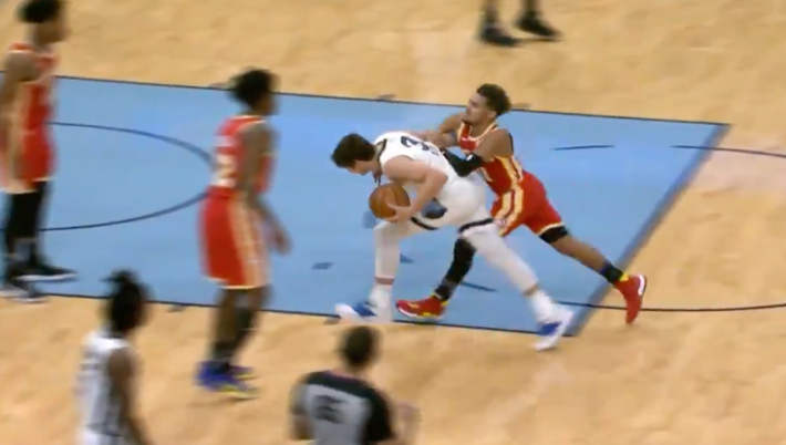 Trae Young Gets Technical Foul For Shoving Grayson Allen To The Ground