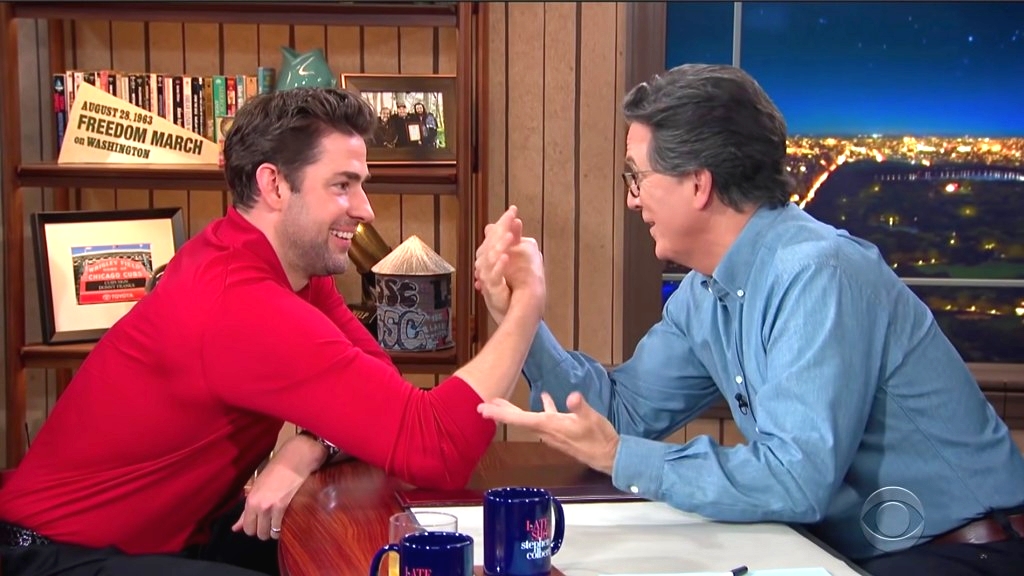 Watch: Stephen Colbert And John Krasinski Had An Arm Wrestling Match