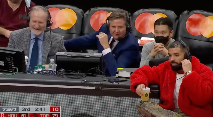 Drake Joins Raptors Broadcast During A Preseason Game Against Rockets