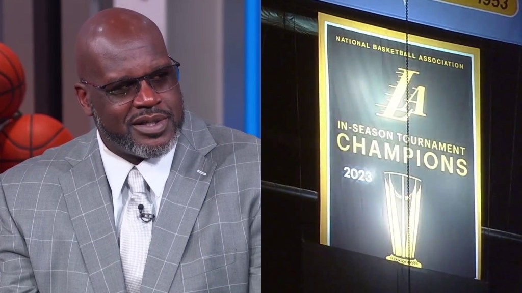 Shaq Refuses To Acknowledge The Lakers In-Season Tournament Banner