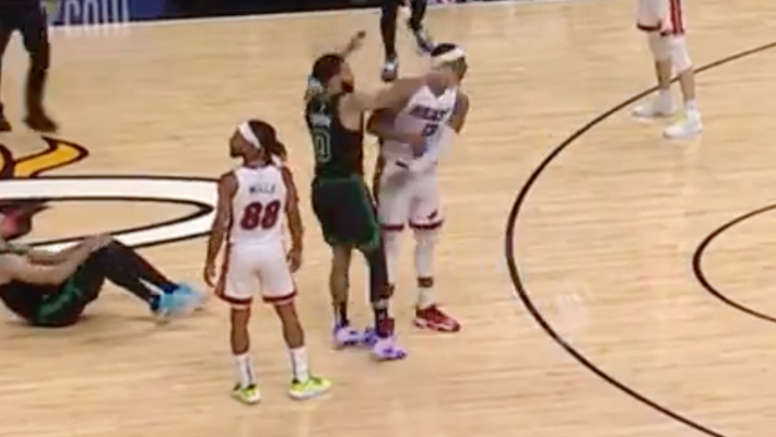 Adebayo Got Flagrant For Trying To Block Tatum After Whistle