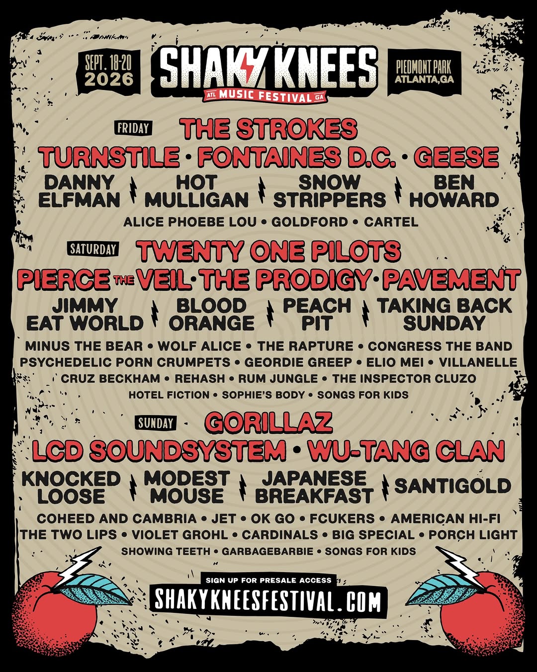 Shaky Knees 2026 Lineup: Gorillaz, Twenty One Pilots